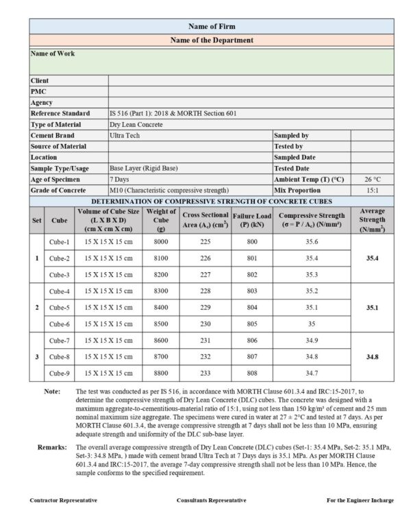 Road QC – DLC Test Report Excel - Civatrix