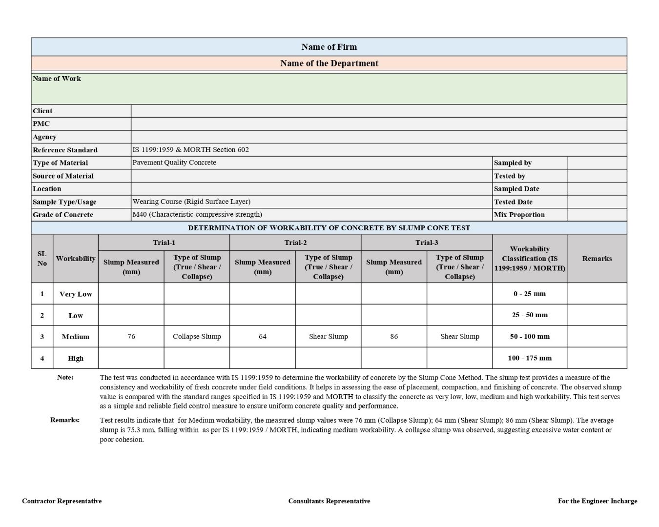 Road QC – PQC Test Report Excel - Civatrix