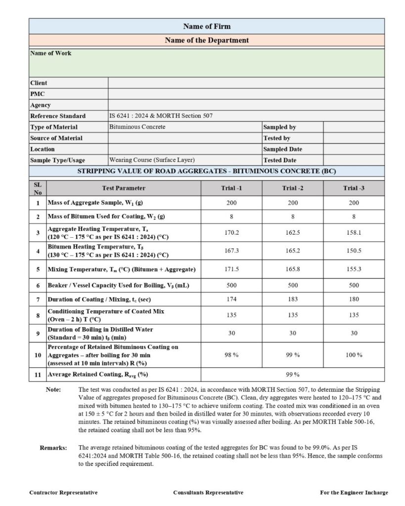 Road QC – BC Test Report Excel - Civatrix
